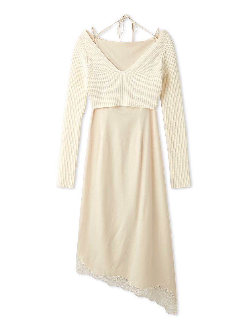 Cropped Knit & Lace-Trimmed Midi Dress – SNIDEL