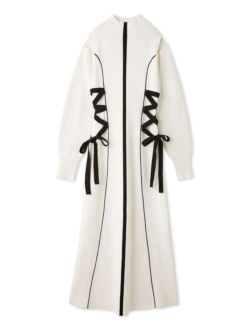 Laceup Bi-color Knit Dress – SNIDEL