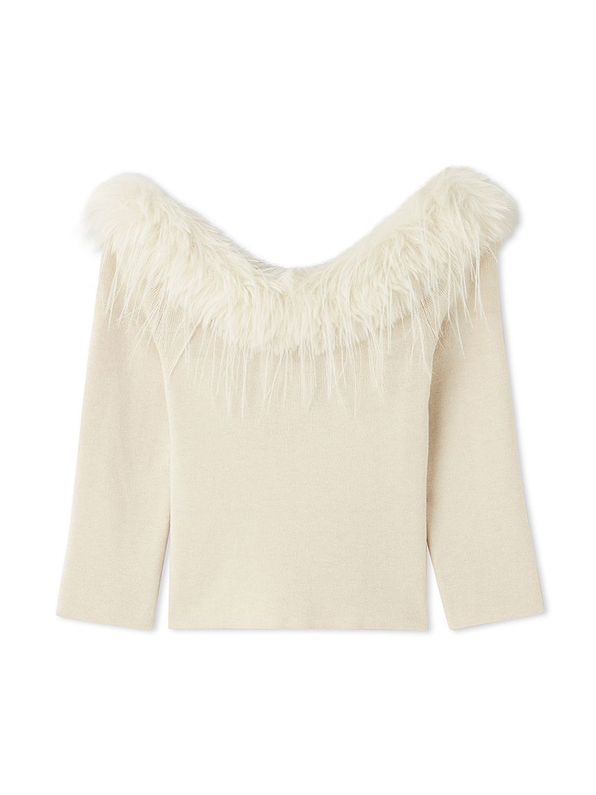 Décolleté Faux Fur Knit Pullover – SNIDEL