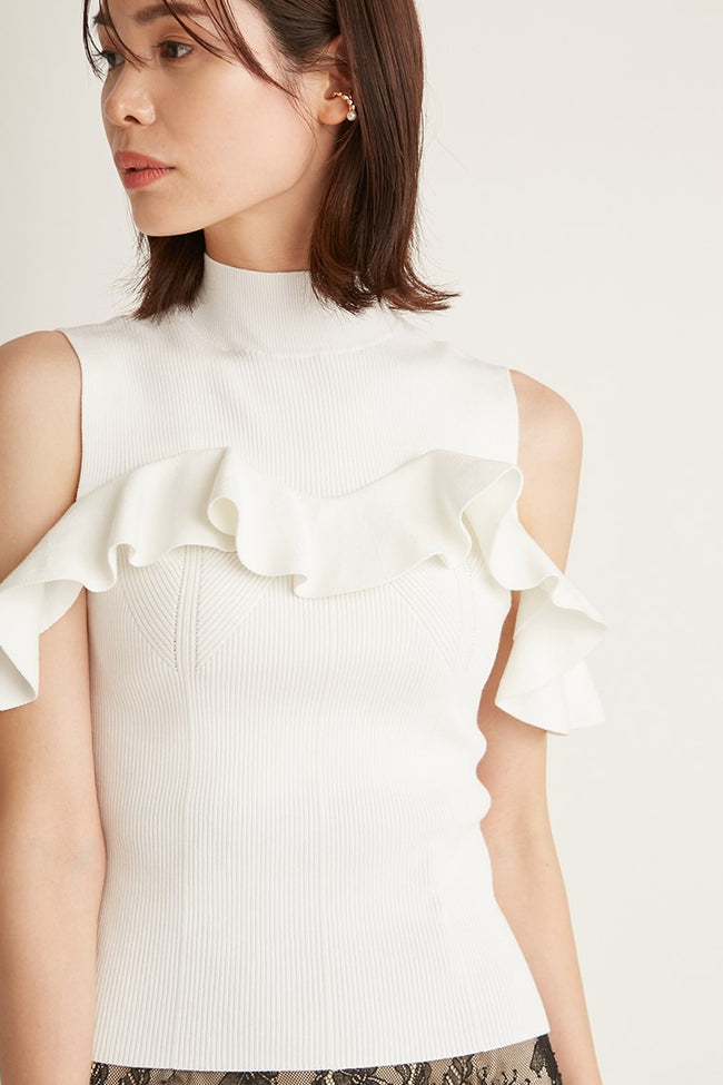 Ruffles Open Shoulder Knit Tops – SNIDEL